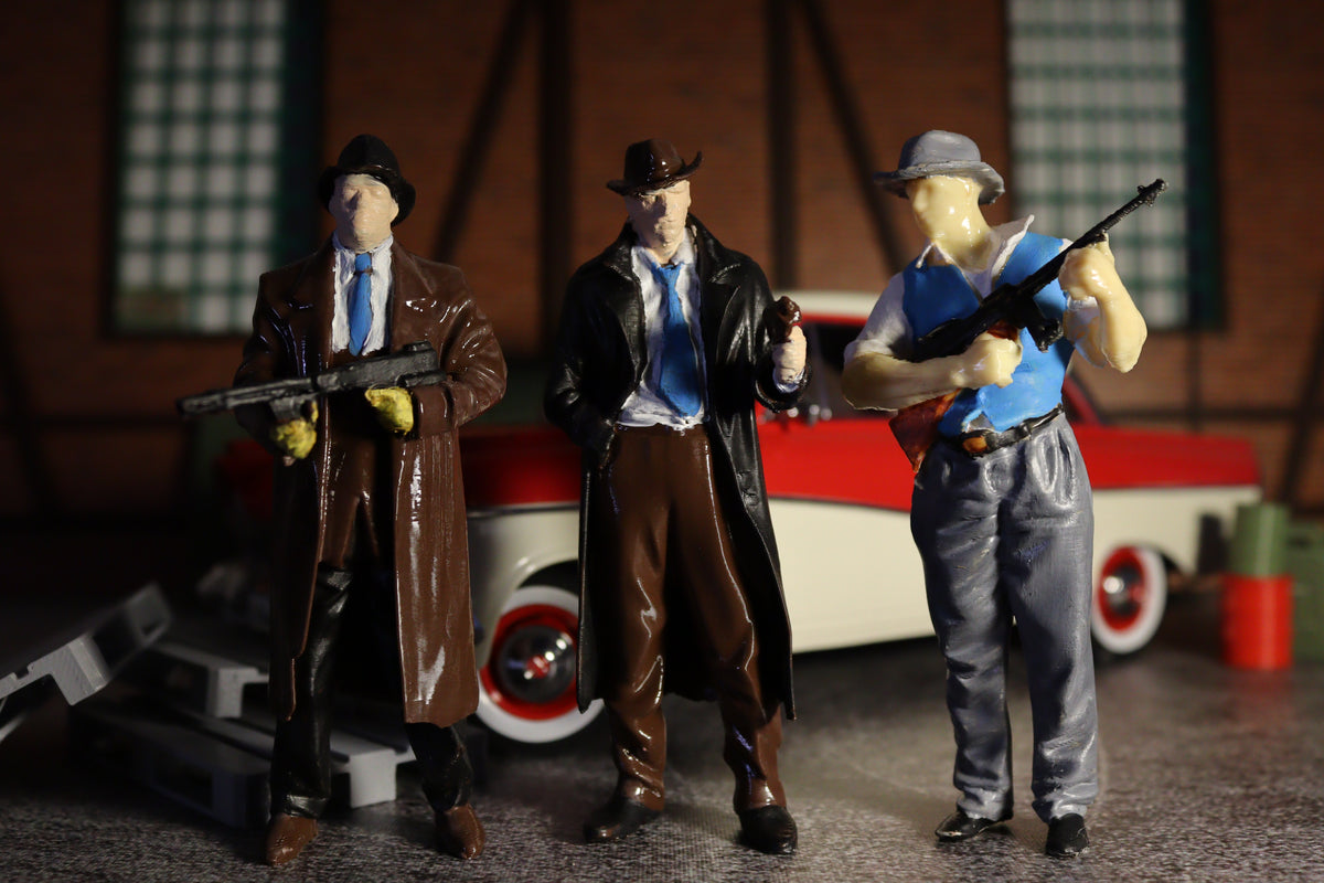 1:18 Mobster Figures Set of 3 Gangster Miniatures Diorama Accessory ...