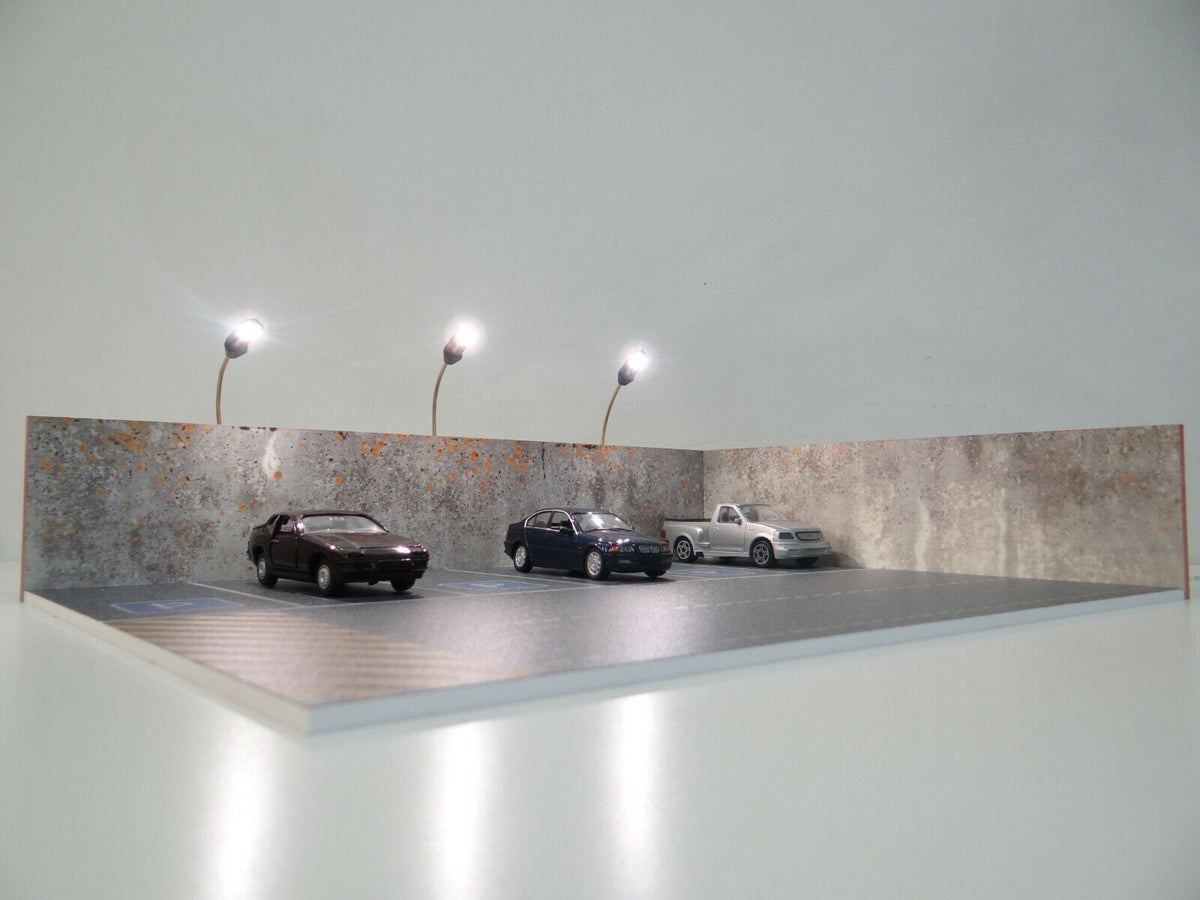1:43 scale Model car display Parking lot Car park diorama with LED lig ...
