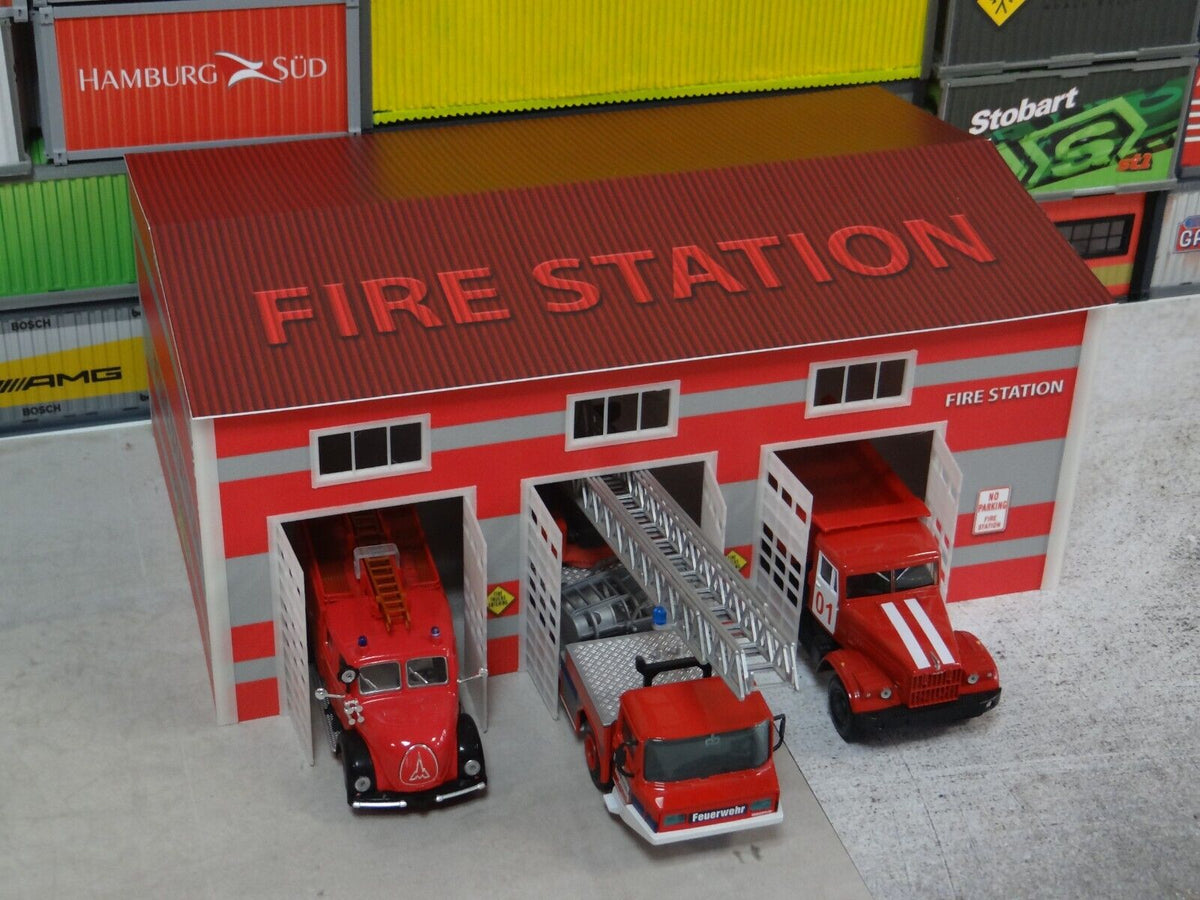 Fire Station Diorama Model Kit 1:43 Display Decoration Fire Department ...